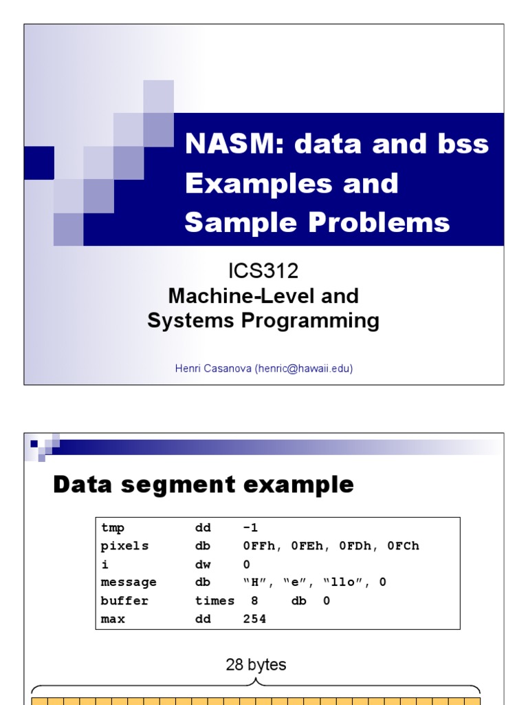 NASM: Data and Bss Examples and Sample Problems: Machine-Level and Systems Programming | PDF ...