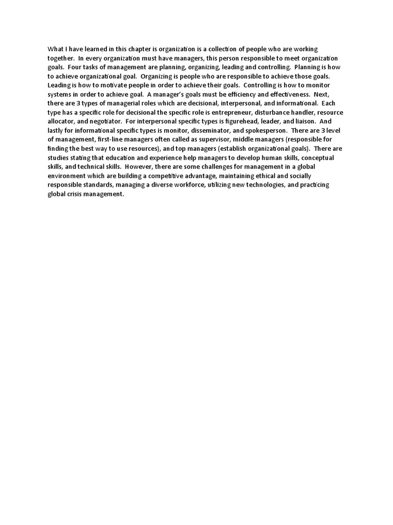 MGT 420 - Self Reflection Chapter 1 | PDF