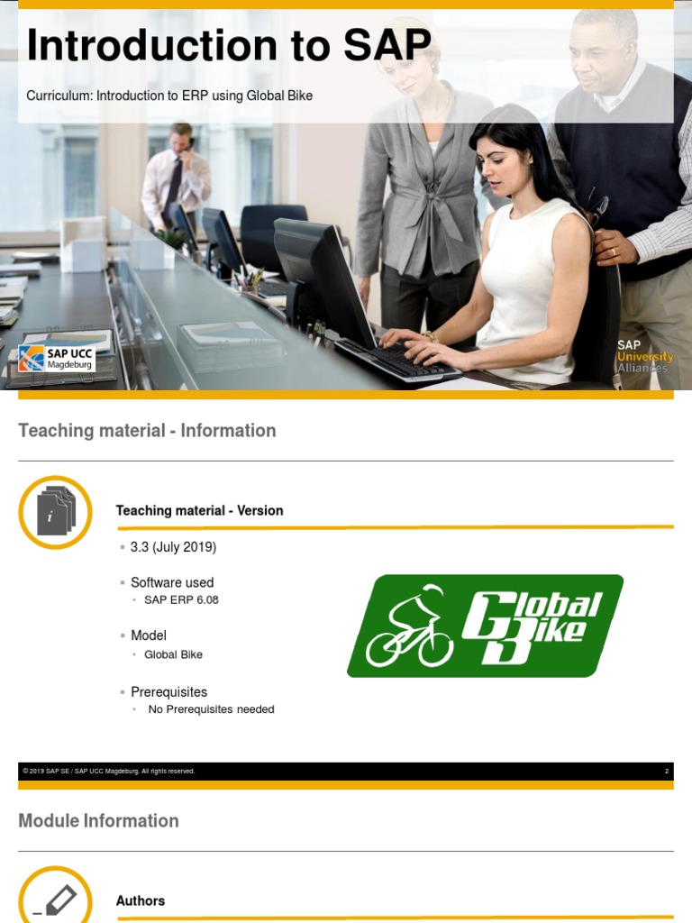 1 Intro ERP Using Global Bike SAP Slides en v3.3 | PDF | Enterprise ...
