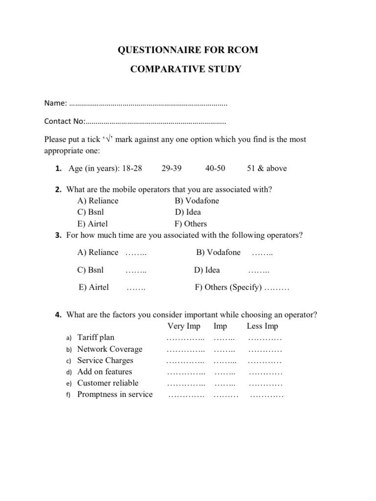 Rcom Questionnaire | PDF