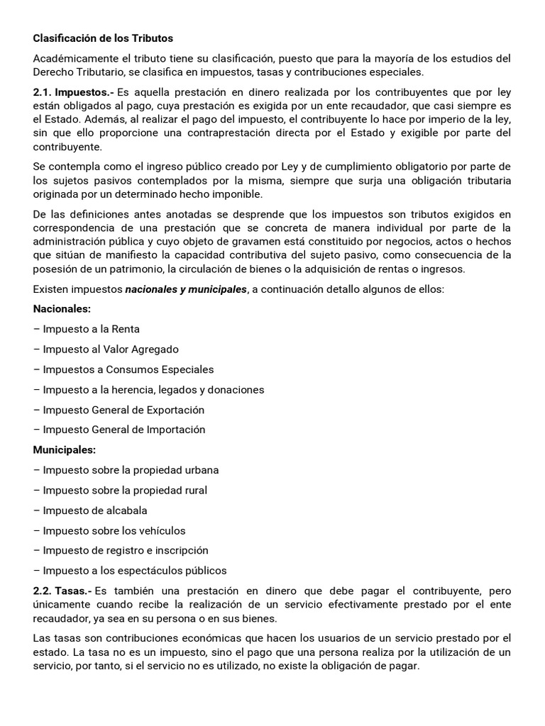 Clasificación de Los Tributos IMPUESTOS Y TASAS | PDF | Impuestos | Finanzas del gobierno