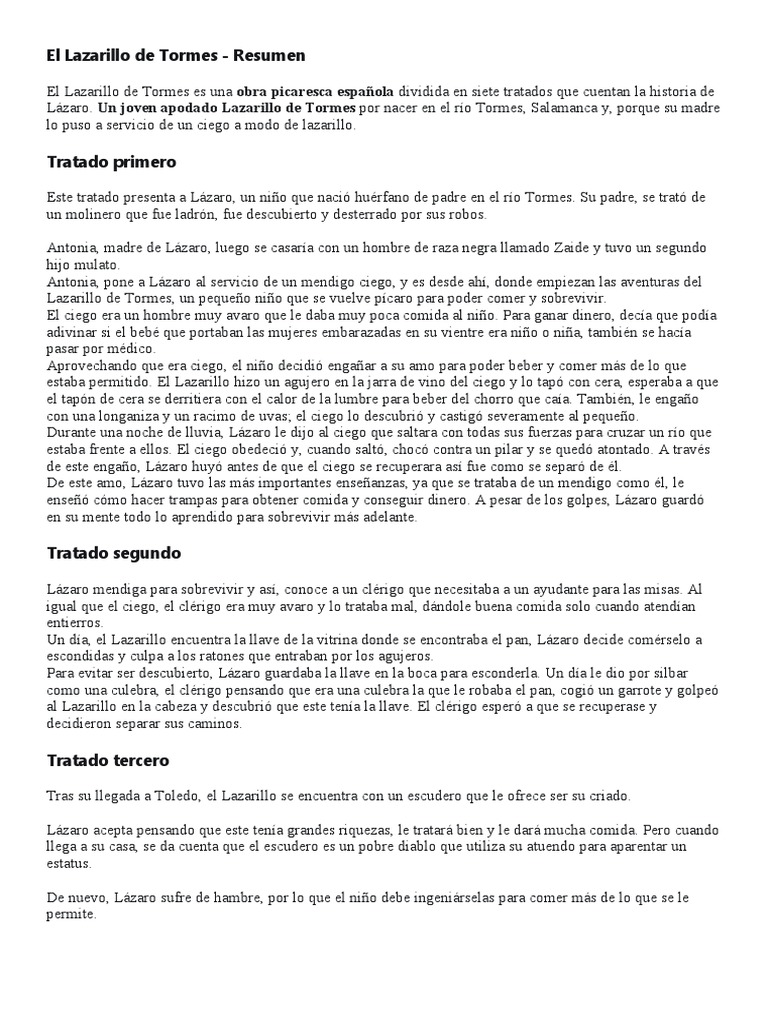 El Lazarillo de Tormes - Resumen Completo | PDF