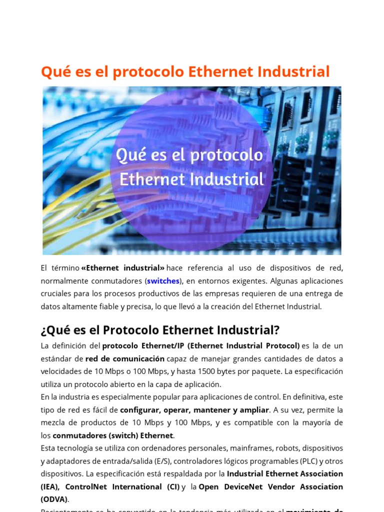 Qué Es El Protocolo Ethernet Industrial Pdf Red De Computadoras