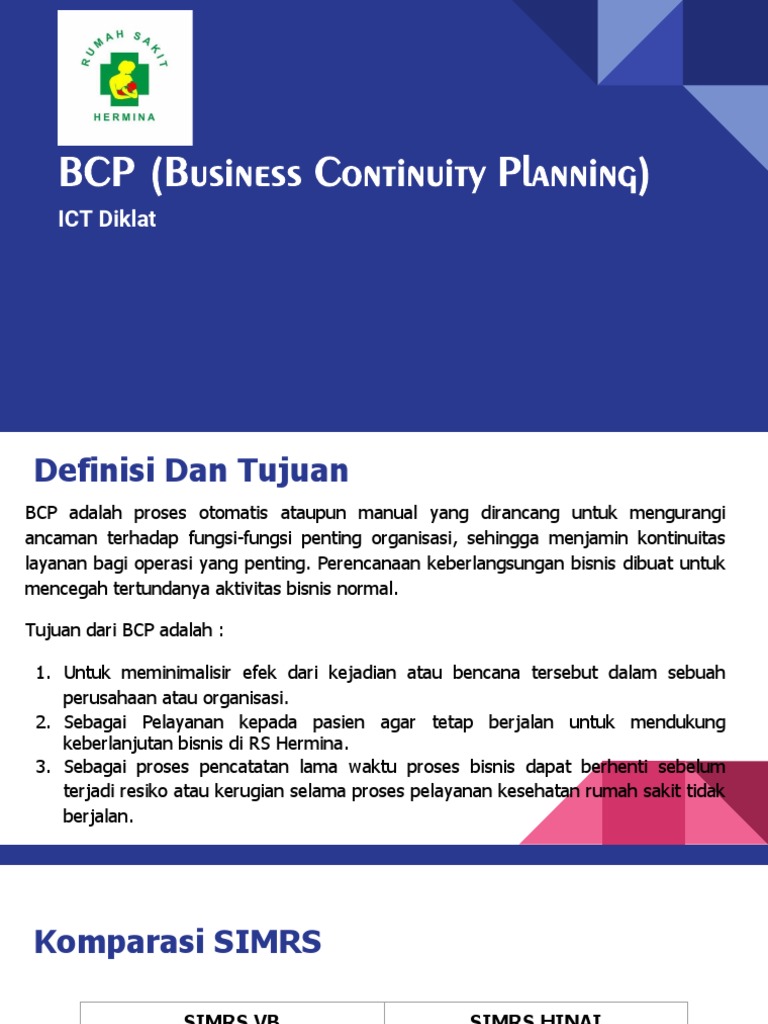 Materi Diklat - Business Continuity Planning (BCP) Sistem Informasi RS Hermina | PDF ...