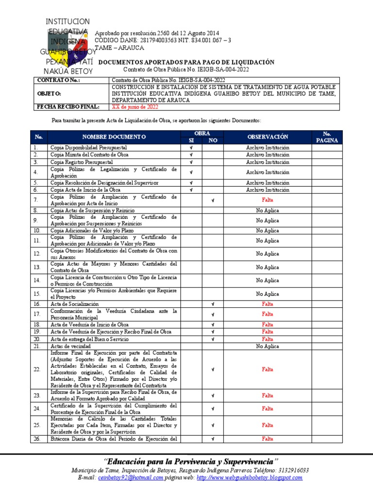 Formato No. 07A Check List Liquidación Obra | PDF | Contabilidad