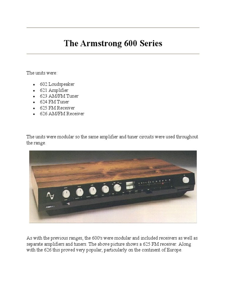 Armstrong 600 Series Modular Hi-Fi Receivers and Components | PDF ...