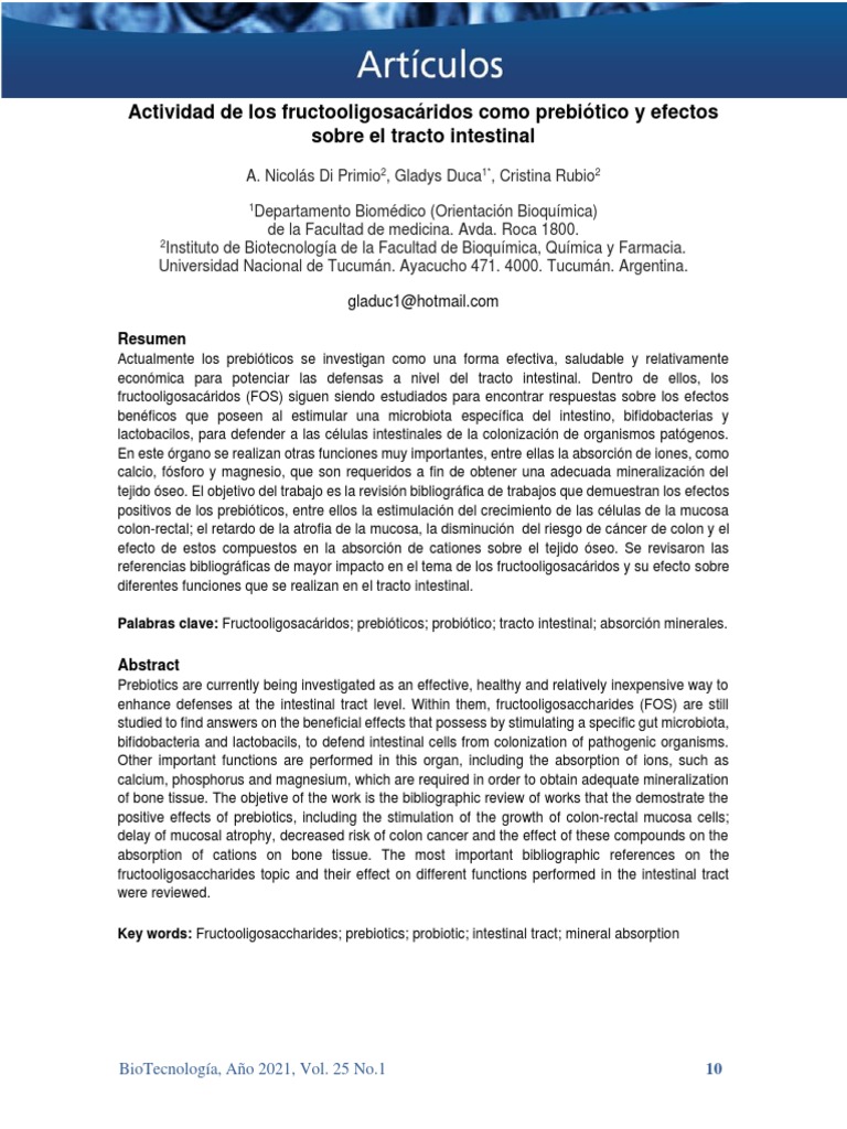Fructooligosacaridos Com o Prebiotico | PDF | Nutrición | Dieta y nutrición