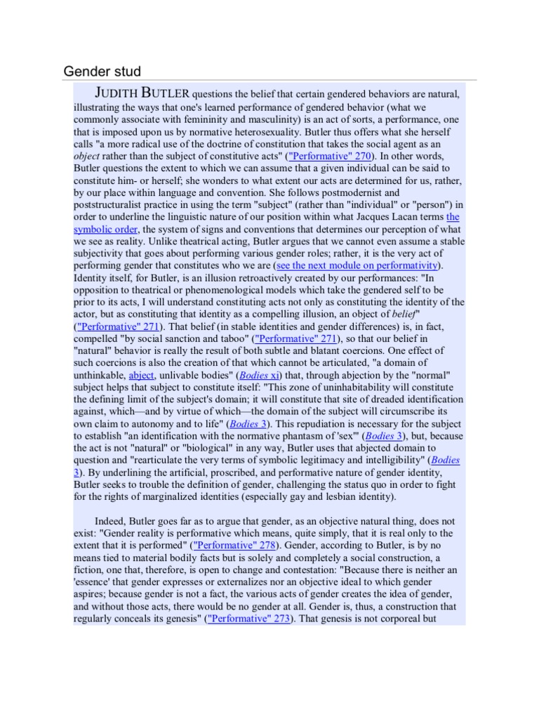 Questioning Gender Performativity An Analysis Of Judith Butler S