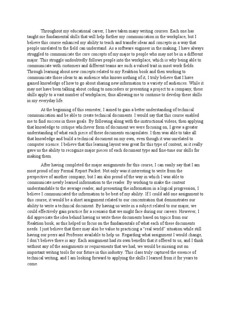 Technical Writing Reflection | PDF | Knowledge | Information