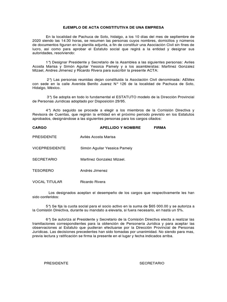 Ejemplo de Acta Constitutiva de Una Empresa | PDF