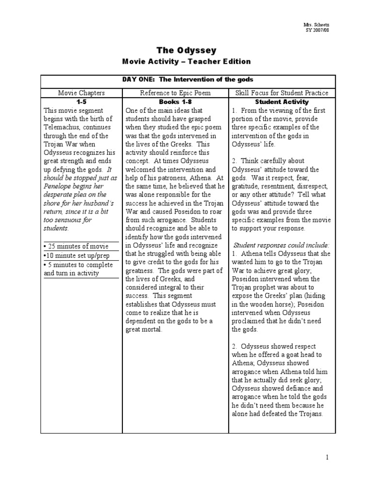 The Odyssey Movie Activity Guide | PDF | Odysseus | Odyssey