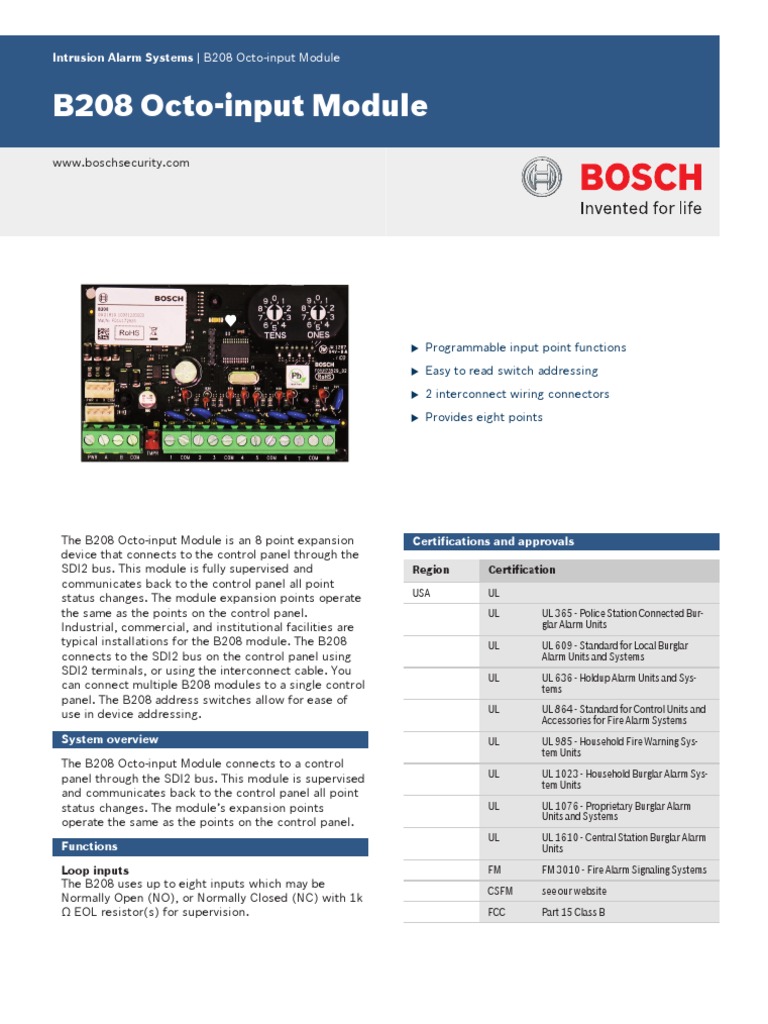 B208 Data Sheet enUS 9007201791728651 | PDF | Security Alarm ...