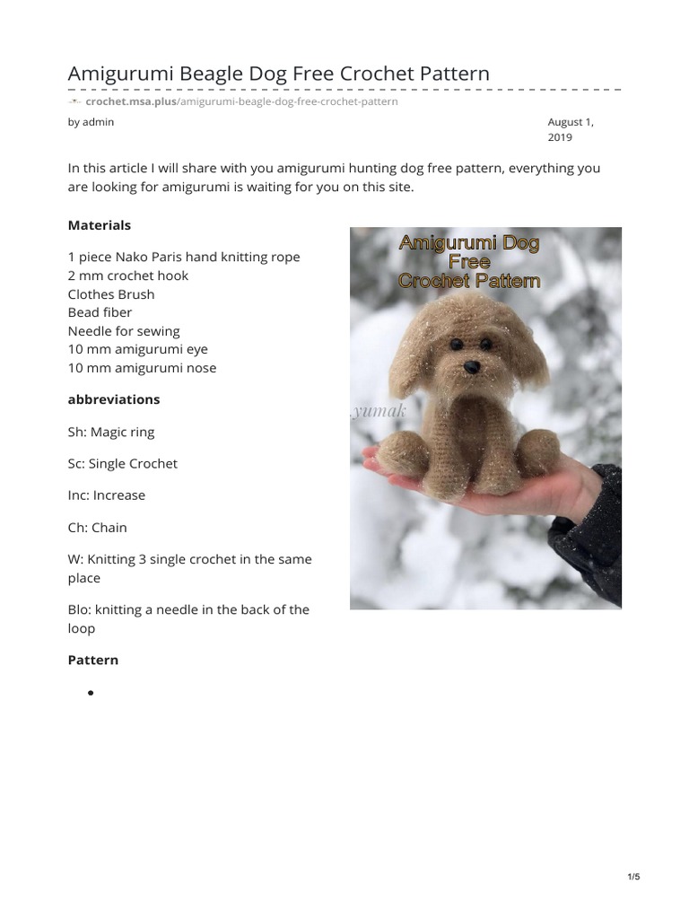 Amigurumi Beagle Dog Free Crochet Pattern: Materials | PDF | Crochet ...
