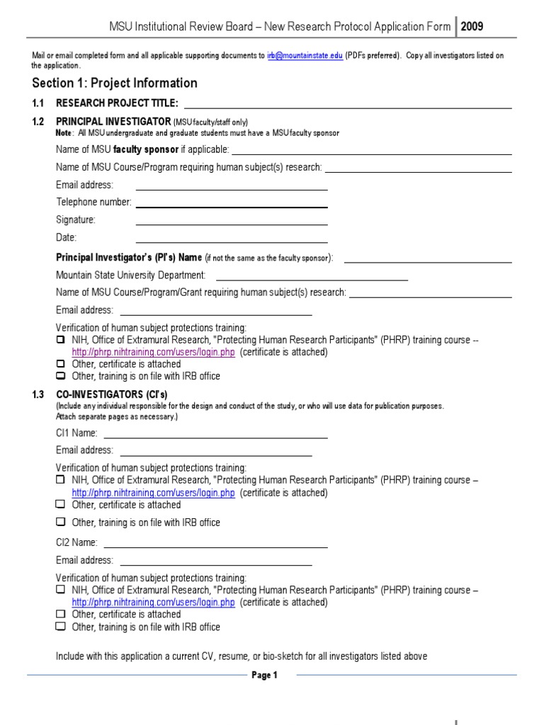 Section 1: Project Information: MSU Institutional Review Board - New ...