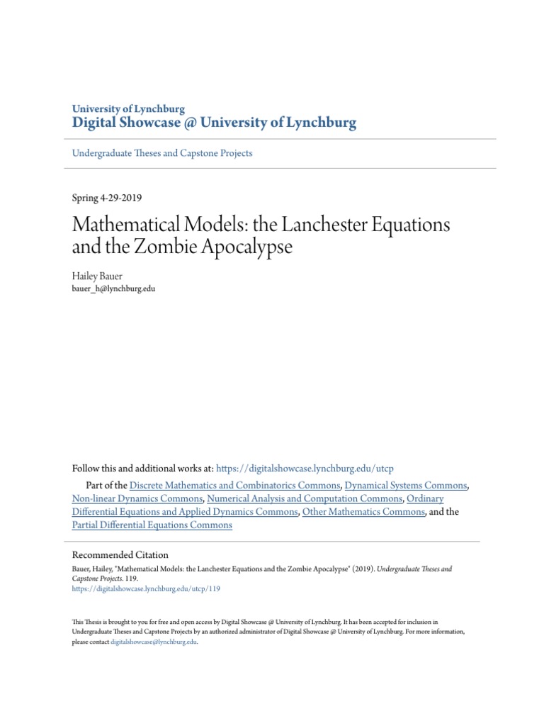 Mathematical Models The Lanchester Equations and The Zombie Apoc | PDF ...