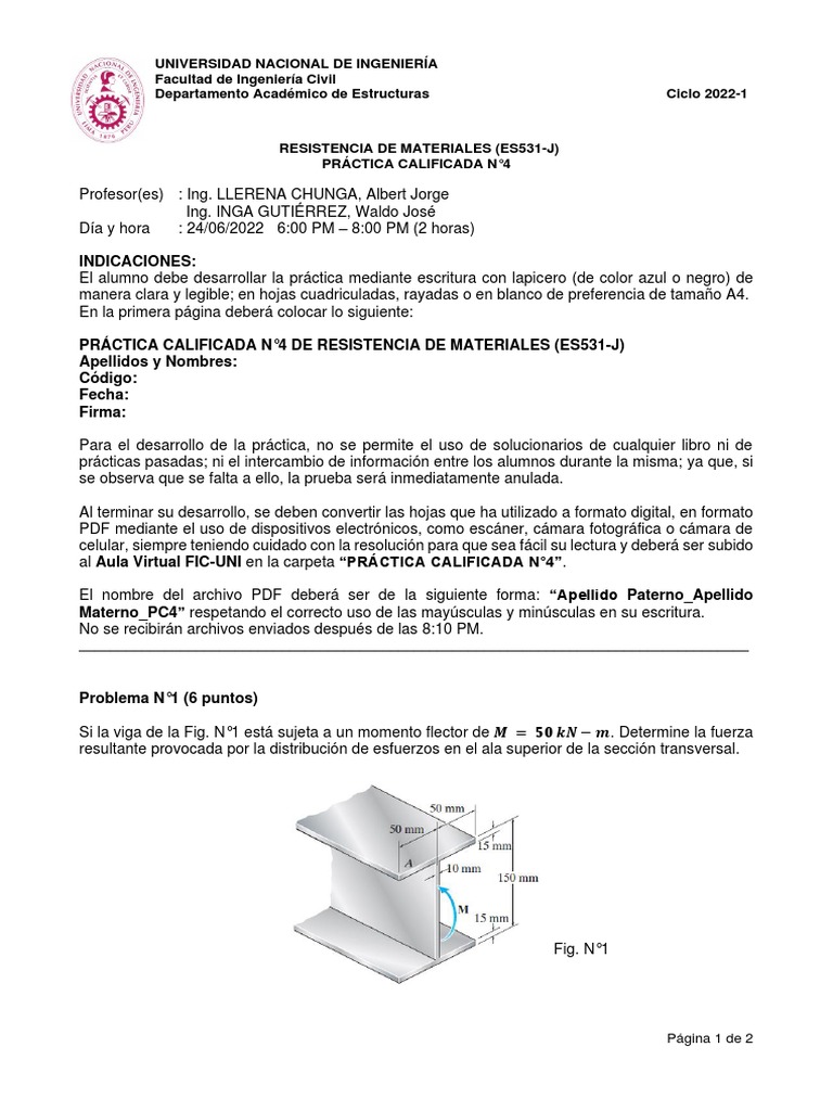 PC4 RM 2022-1 | PDF | Viga (Estructura) | Resistencia de materiales