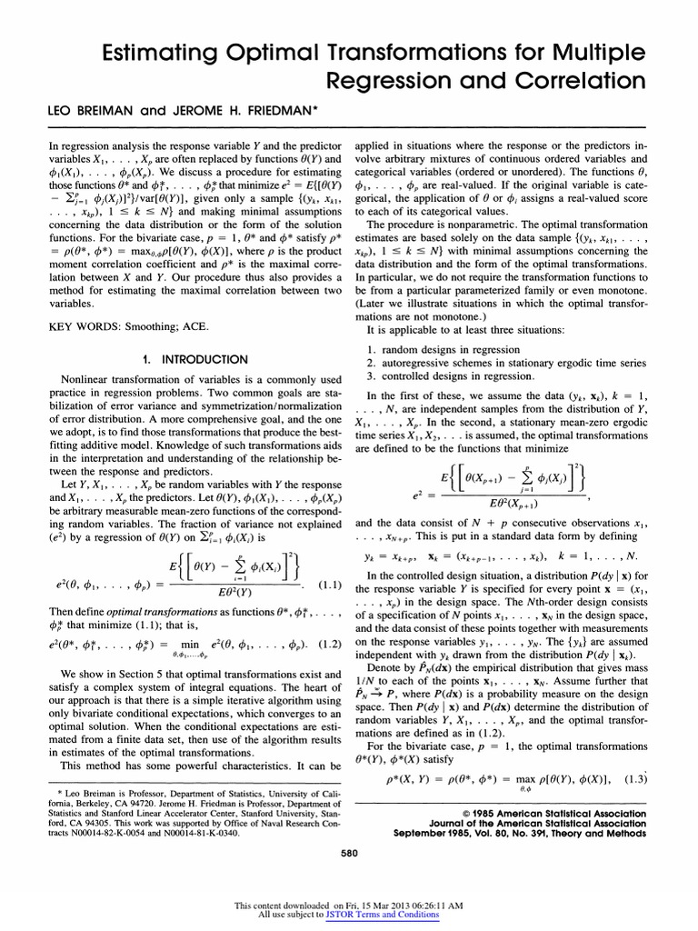 Estimating Optimal Transformations For Multiple Regression and Correlation | PDF | Regression ...