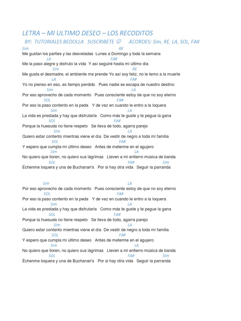 Mi Ultimo Deseo Tutoriales Bedolla Letra y Acordes | PDF