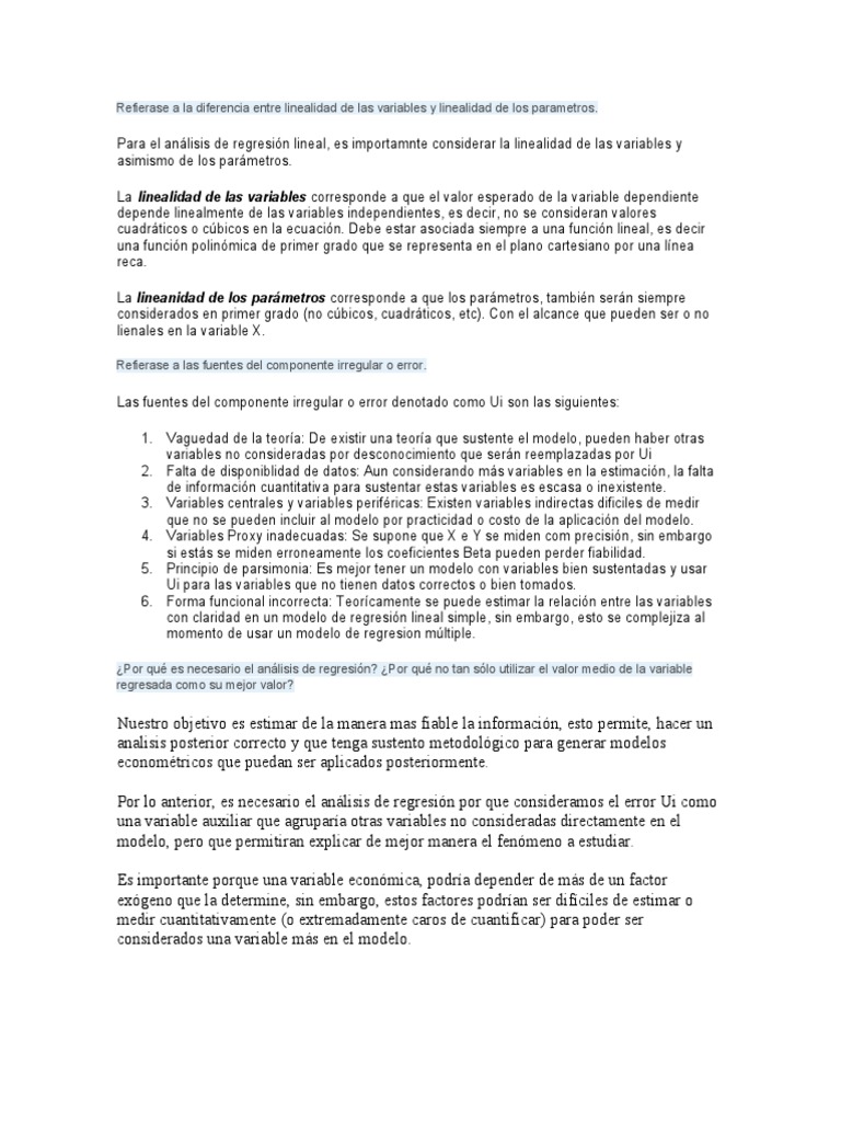 Linealidad en Regresión: Variables y Parámetros | PDF | Econometría ...