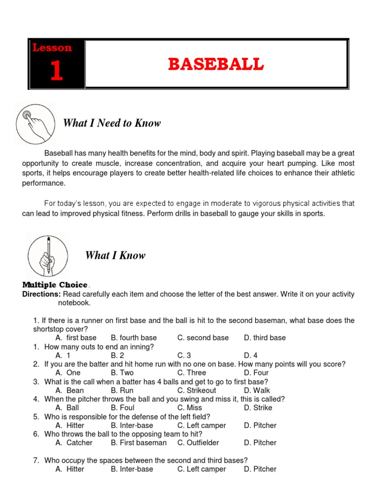 Lesson 4 Baseball Pe 4 | PDF | Ball And Bat Games | Team Sports