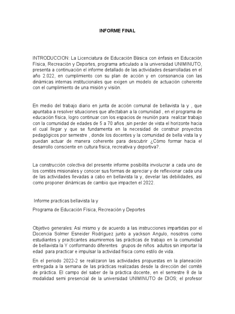 Informe Final | PDF | Maestros | Aprendizaje