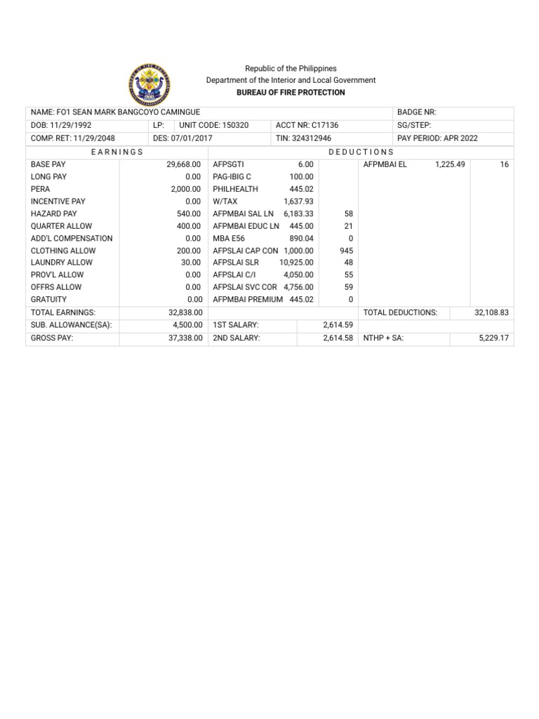 BFP Payslip Portal - Print | PDF