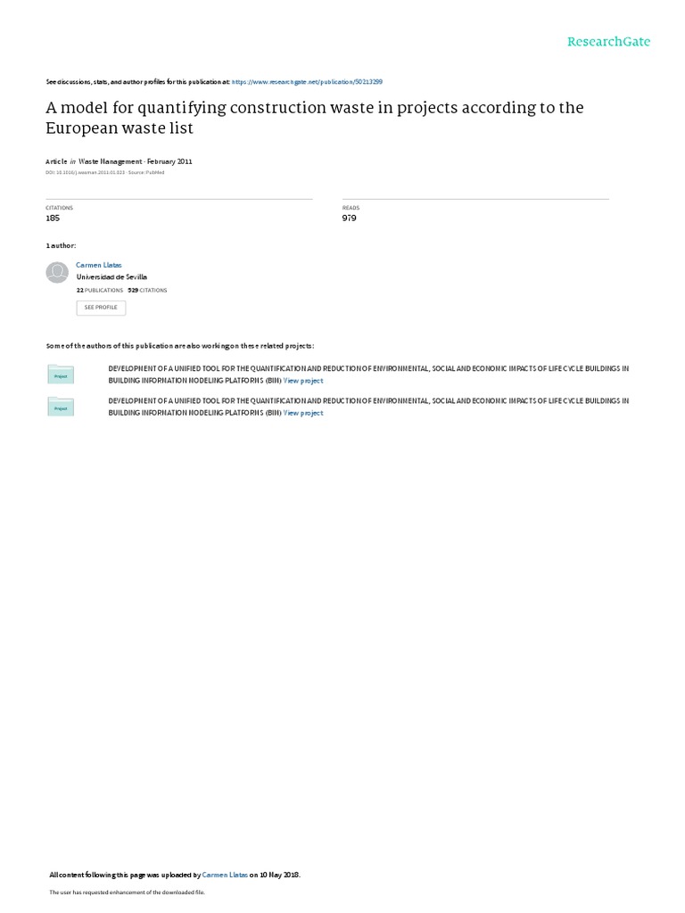 A Model For Quantifying Construction Waste in Projects According To The ...