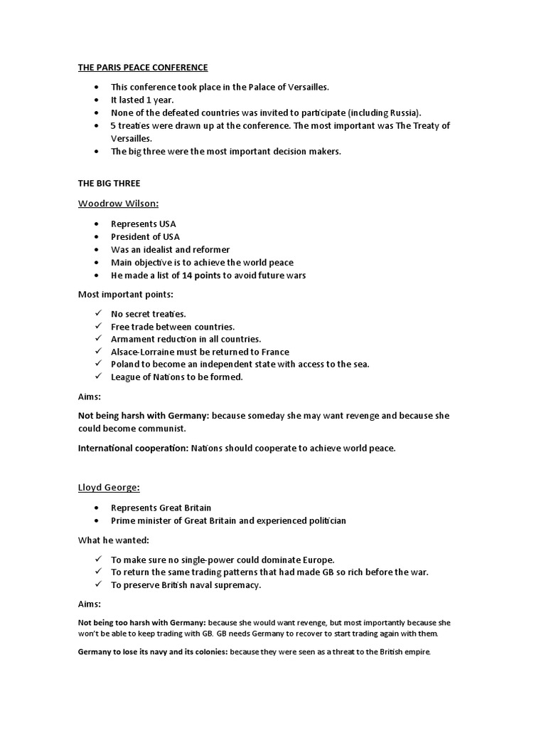 The Paris Peace Conference | PDF | Treaty Of Versailles | League Of Nations