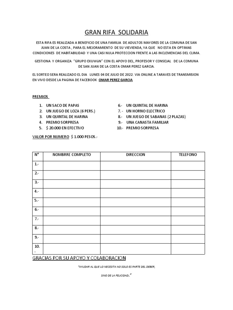 Gran Rifa Solidaria | PDF