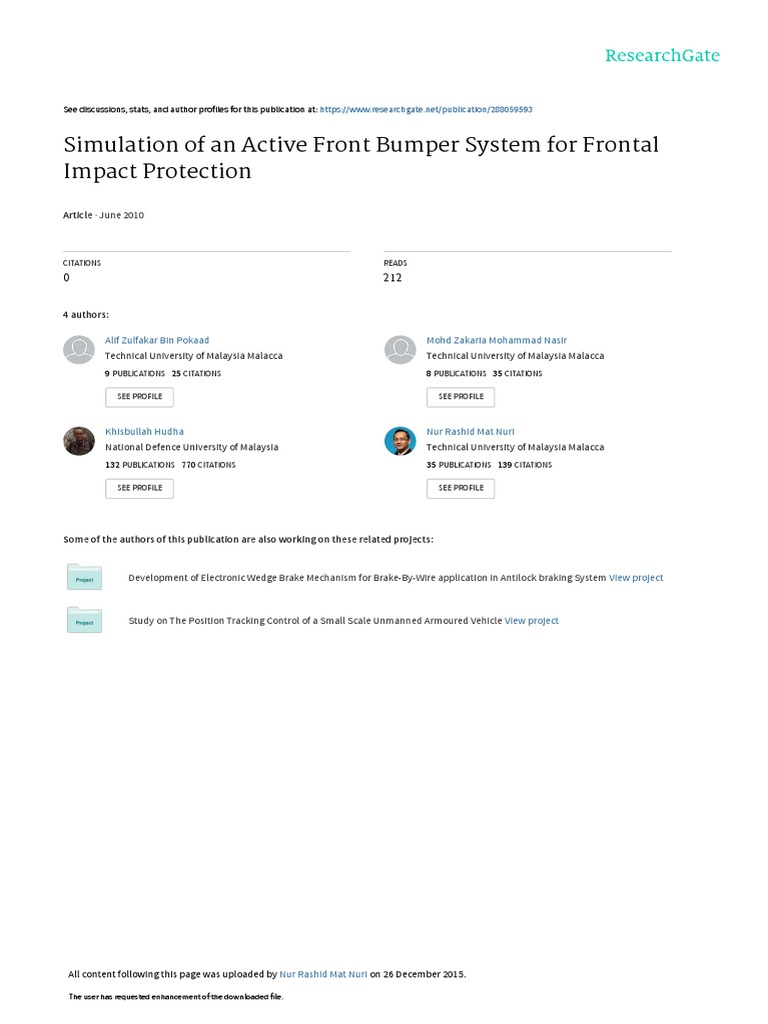 Simulation of An Active Front Bumper System For Frontal Impact ...