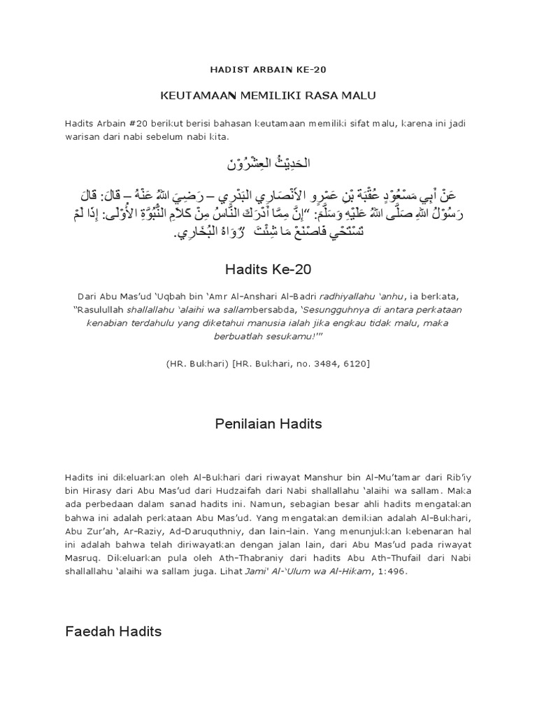HADIST Arbain Ke-20 | PDF