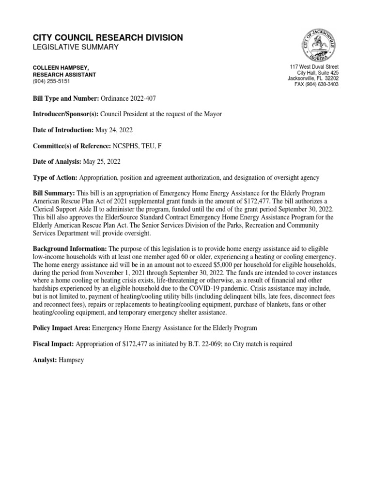 2022-407 Bill Summary | PDF | Government