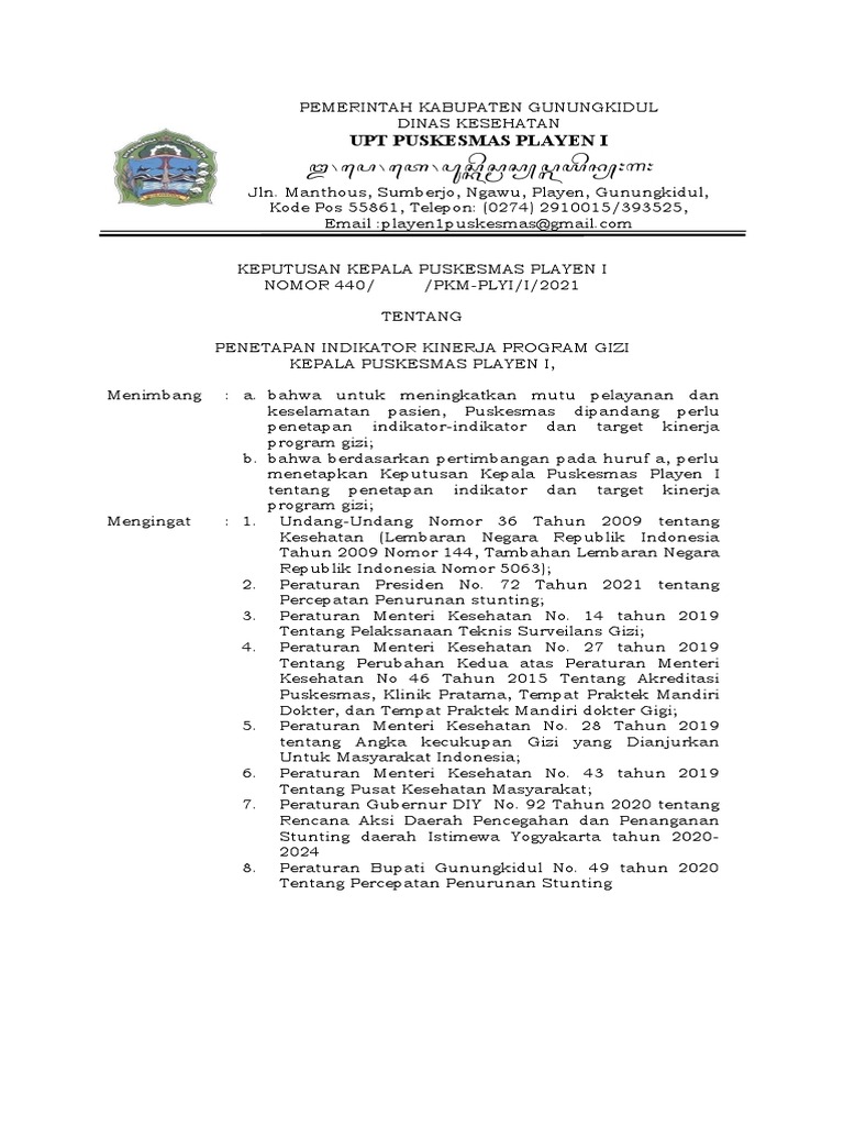 SK Indikator Kinerja Dan Target Program Gizi - 2022 | PDF