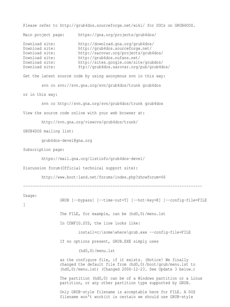 Readme Grub4dos | PDF | Booting | Bios