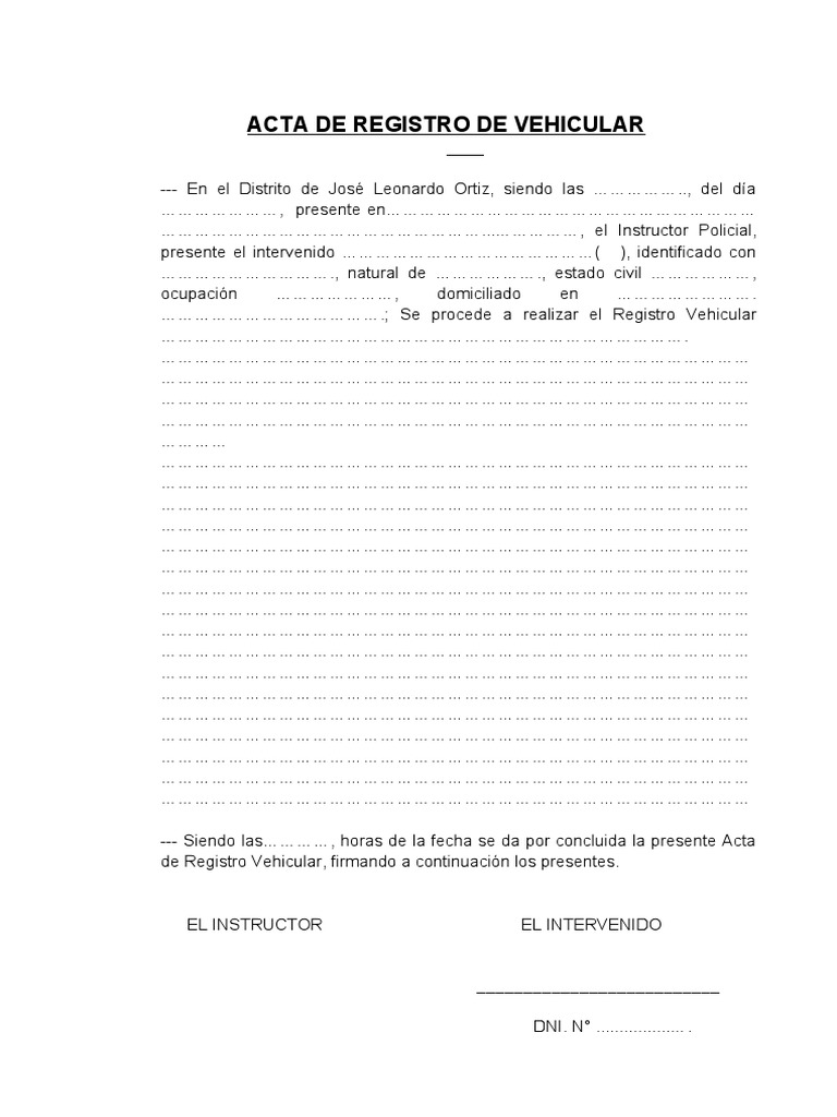 Acta de Registro Vehicular | PDF