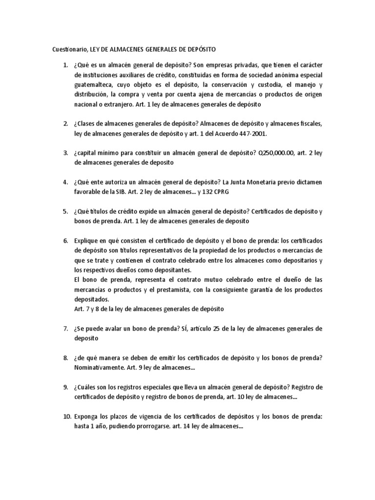Ley de Almacenes Generales GT | PDF