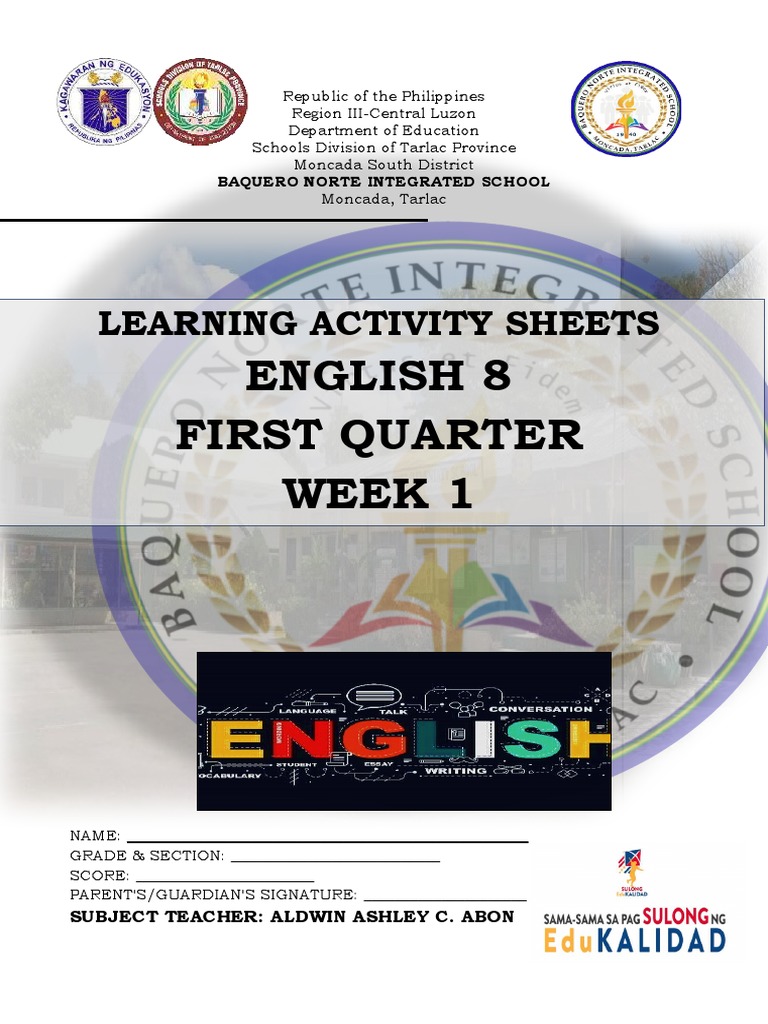 English 8 First Quarter Week 1: Learning Activity Sheets | PDF | Word ...