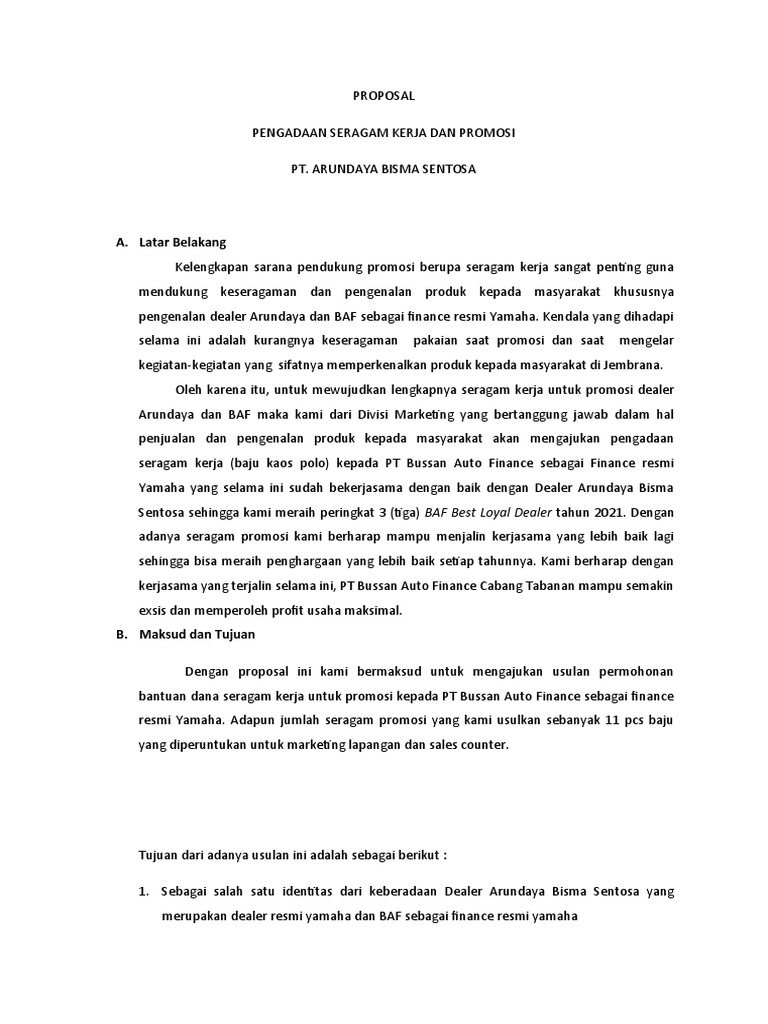 Proposal Baju Baf | PDF