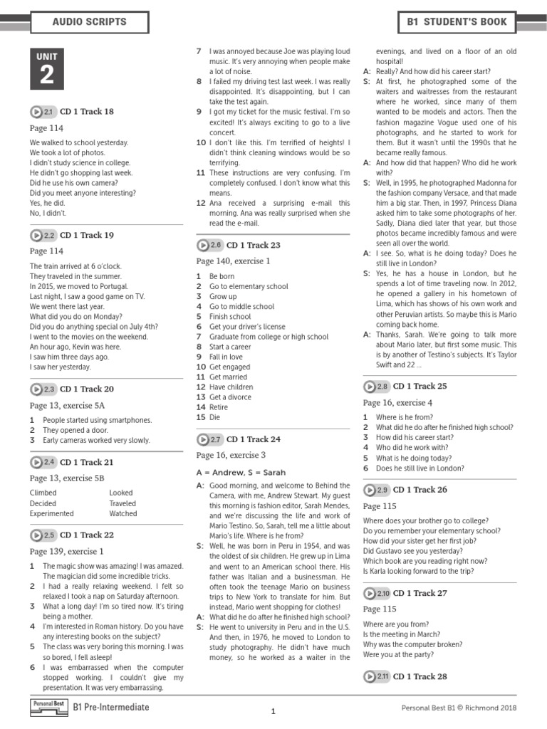 PB AmE B1 SB Audioscript U2 | PDF