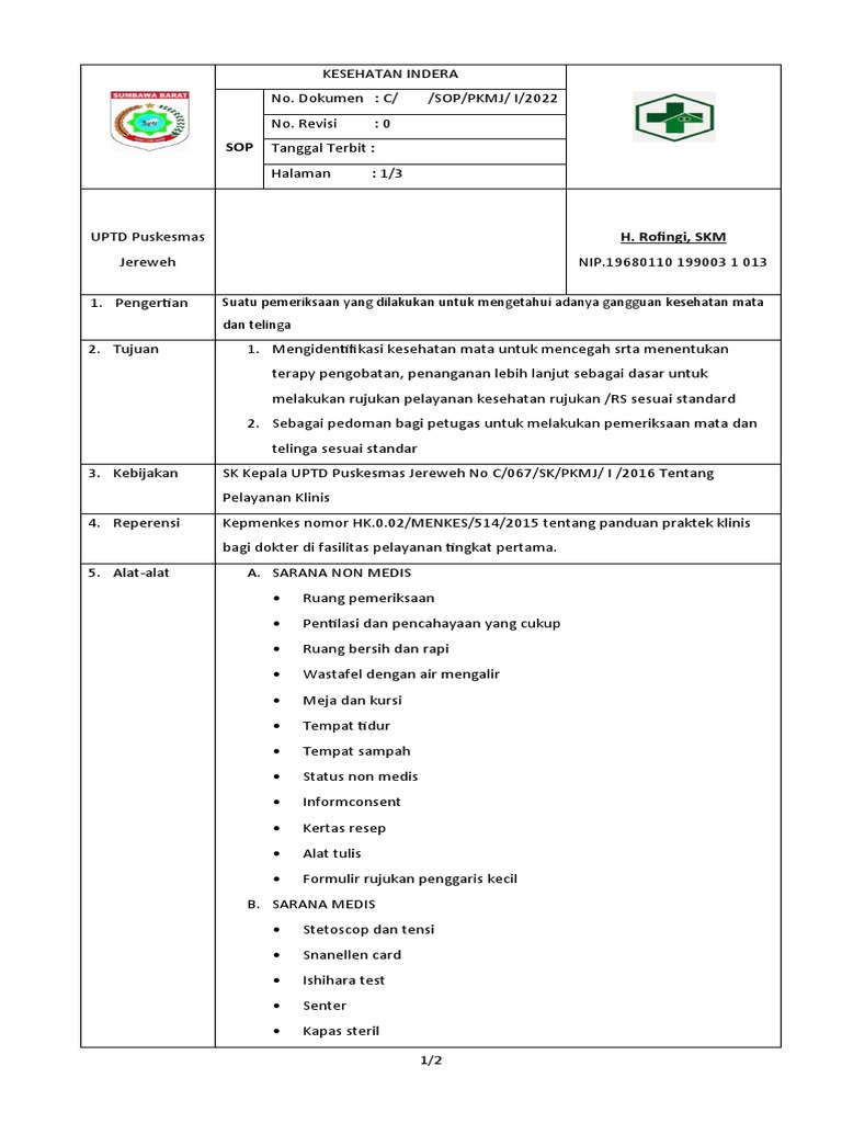 Sop Kesehatan Indera | PDF