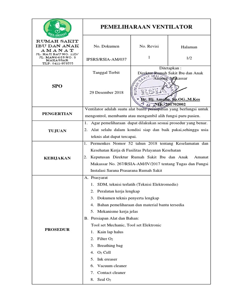Pemeliharaan Ventilator di RSIA Amanat | PDF | Griya & Taman