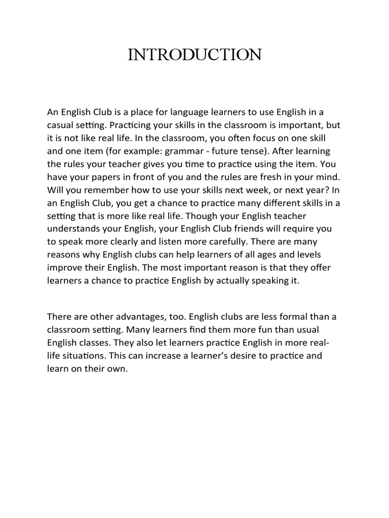 English Club Activities | PDF | English Language | English As A Second ...
