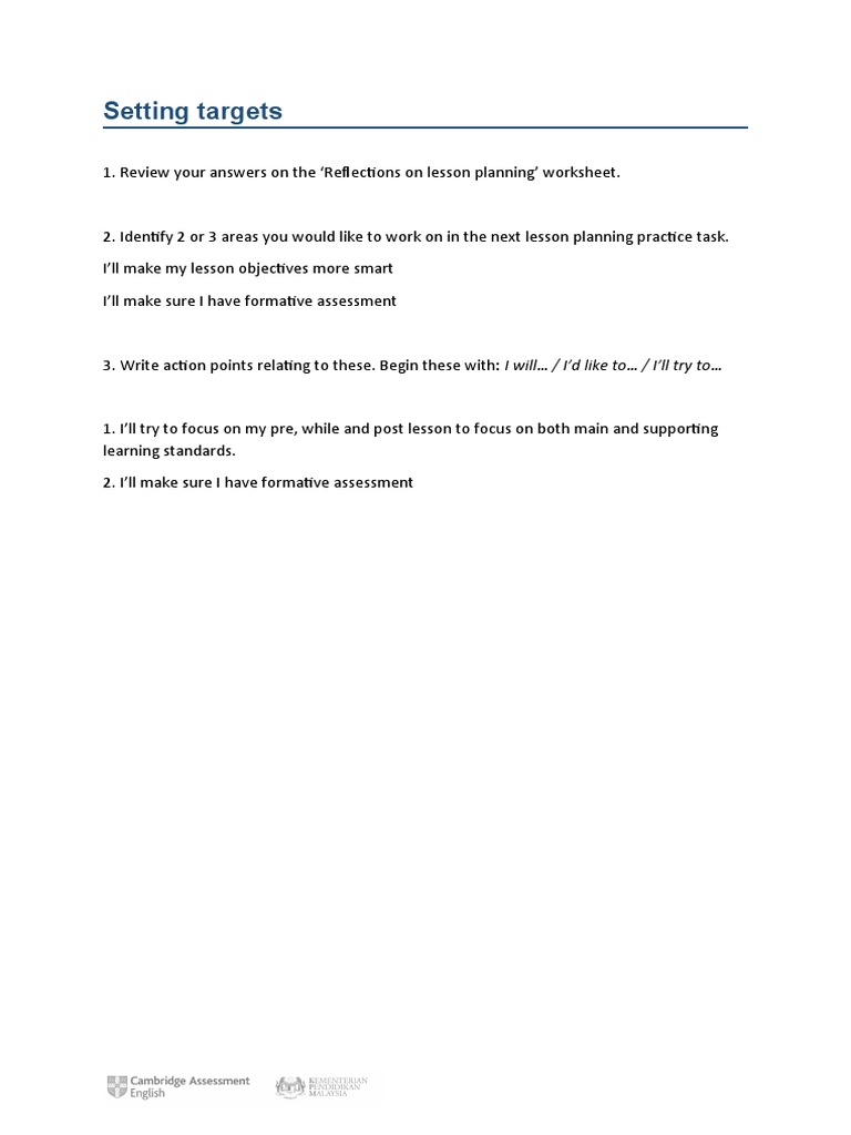 Setting Targets For Listening - Worksheet | PDF | Career & Growth