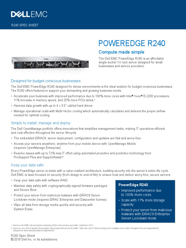 Poweredge r240 Spec Sheet | PDF | Server (Computing) | Solid State Drive