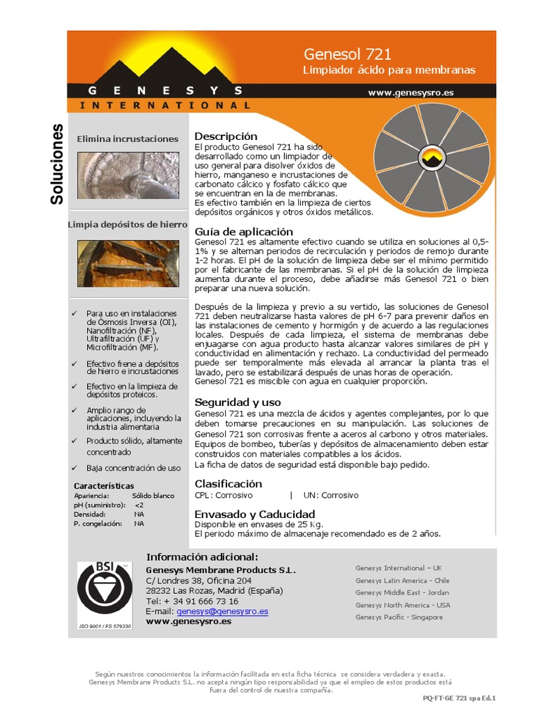 Genesol 721 Spa Ed1 | PDF | Ósmosis | Materiales