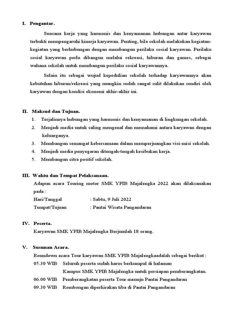 Contoh Proposal Tour Perusahaan | PDF