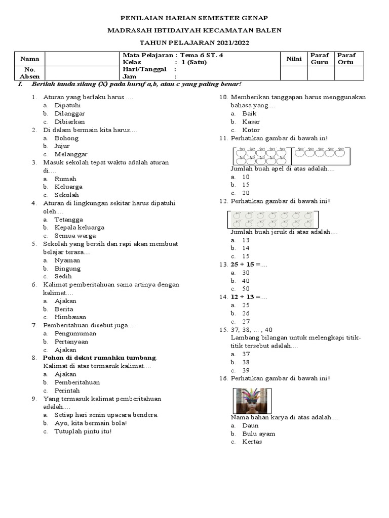Soal Tema 6 St. 4 | PDF