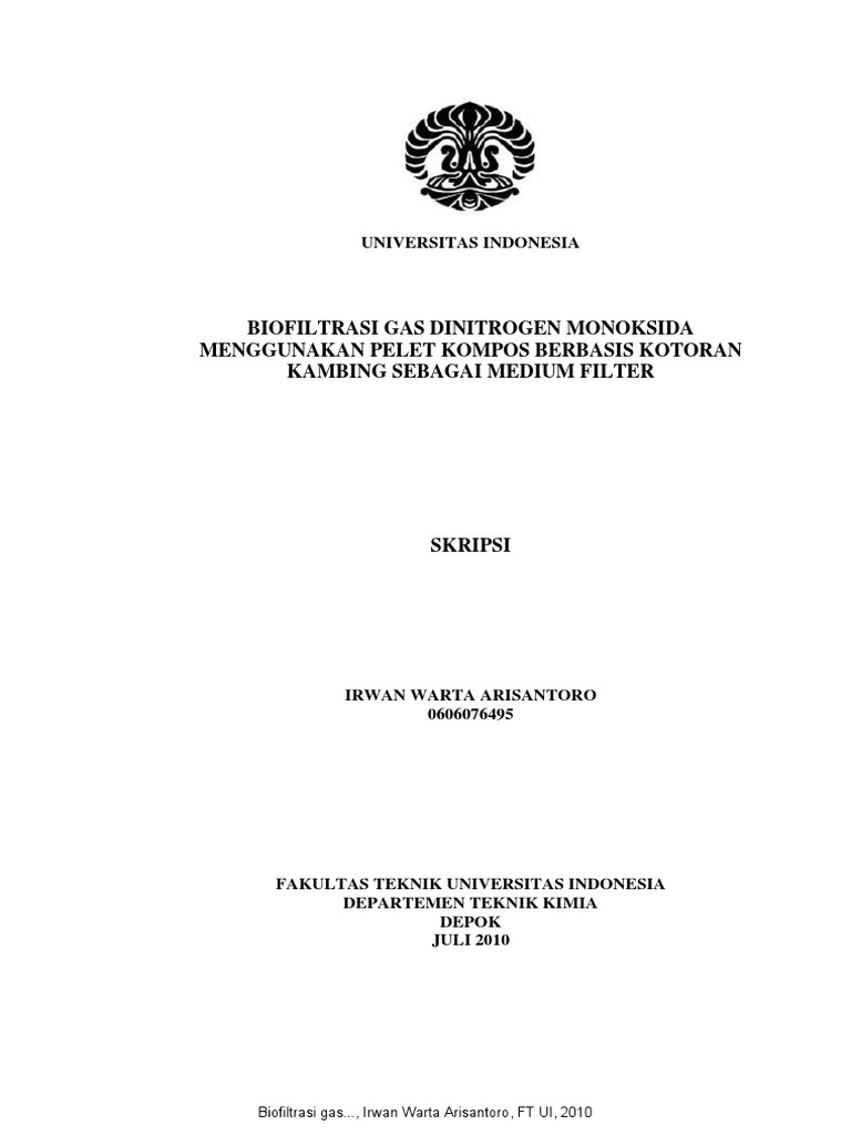 Biofiltrasi Gas Dinitrogen Monoksida Menggunakan Pelet Kompos Berbasis ...