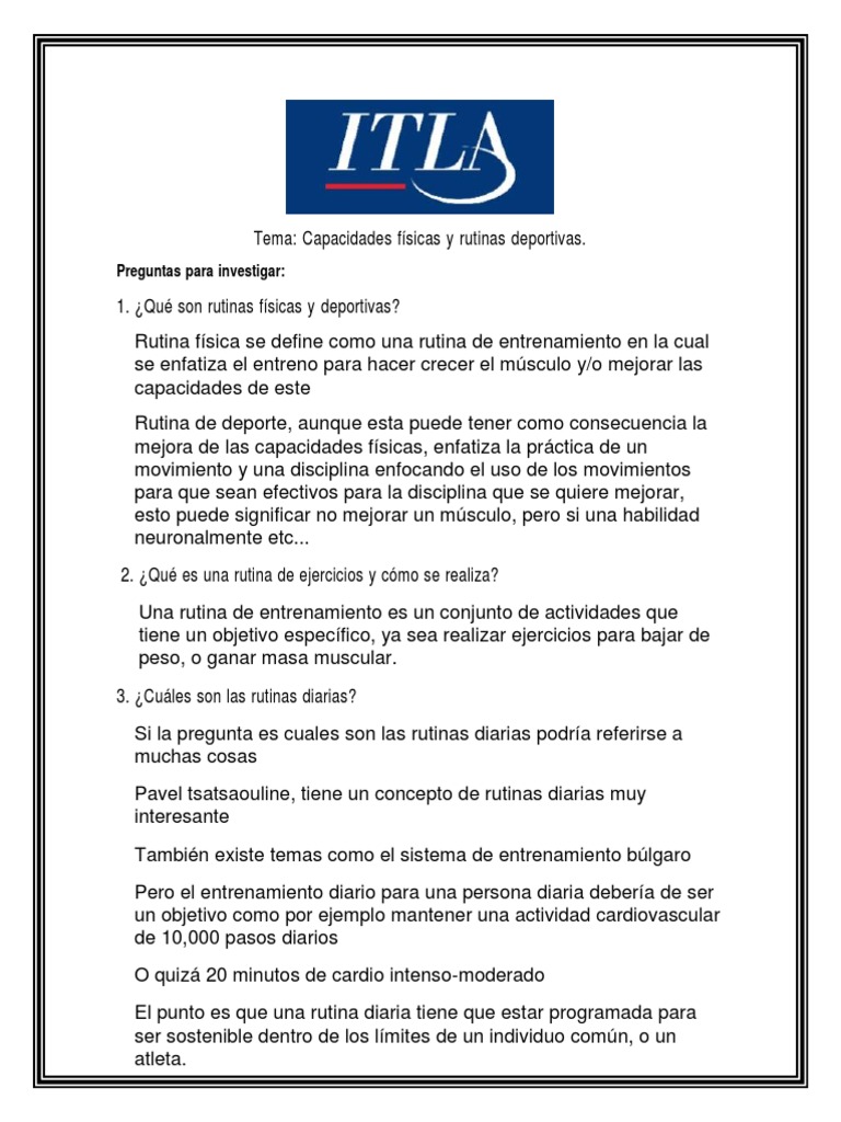 Capacidades Físicas y Rutinas Deportivas. | PDF | Deportes | Ciencias ...