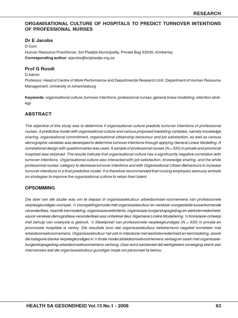 TIS 2008 Turnover Intention Scale (Jacobs & Roodt, 2008) | PDF ...